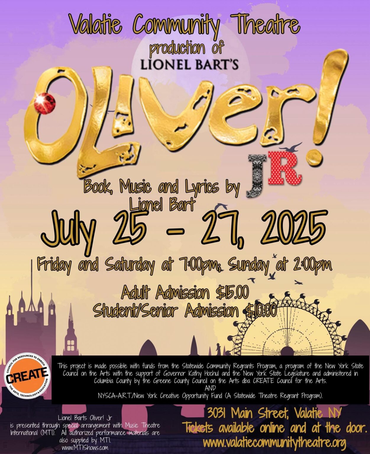 Lionel Bart’s Oliver Jr! - CREATE council on the arts • Greene ...